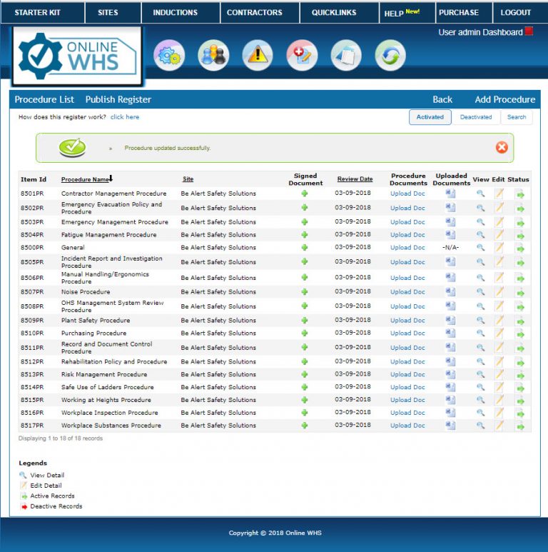 Procedure Register | WHS Systems