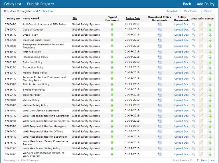 The Policy Register – Online WHS | WHS Systems