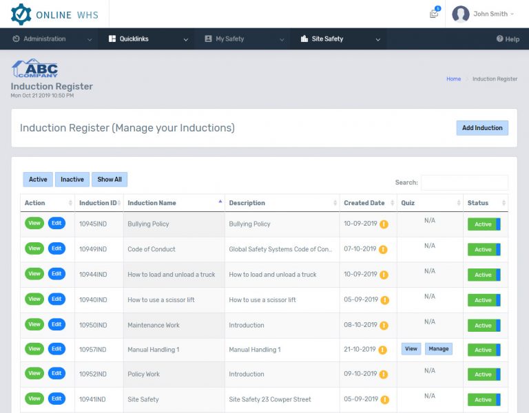 Inductions | WHS Systems